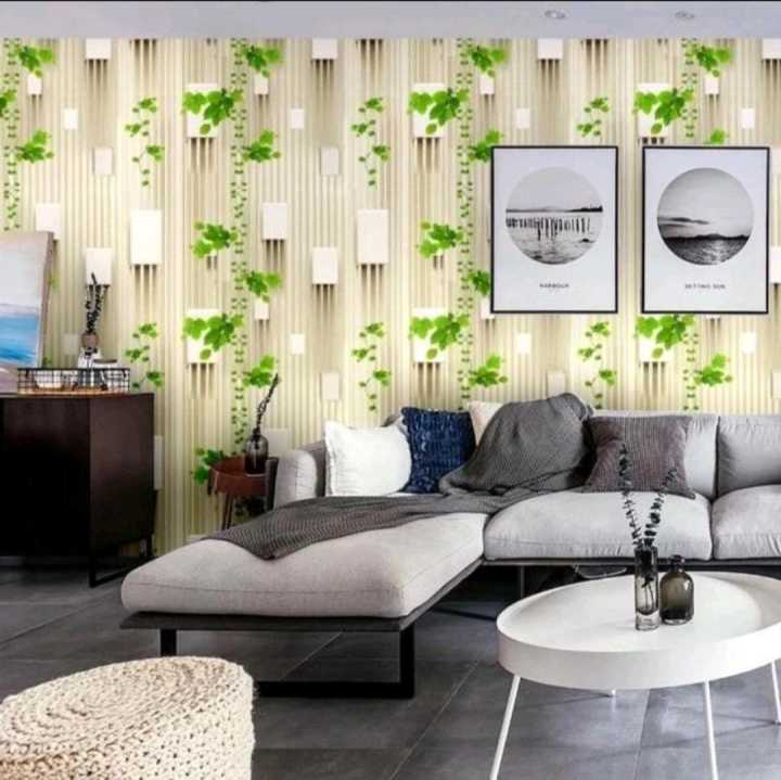 TERMURAH Wallpaper Dinding Daun Rambat Kotak Garis Wallpaper Sticker ...