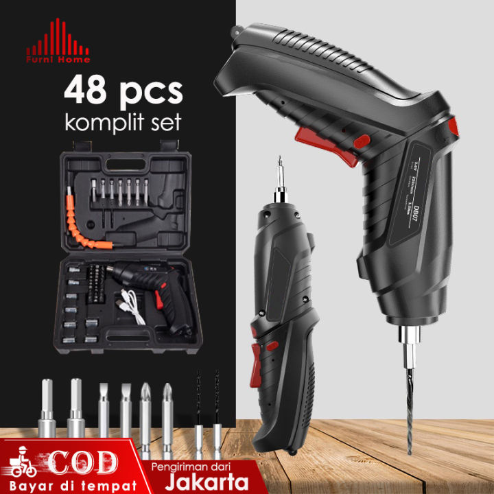 Mesin Bor Cordless Mini 48pcs Set 4.2V / Screwdriver Baterai Obeng ...