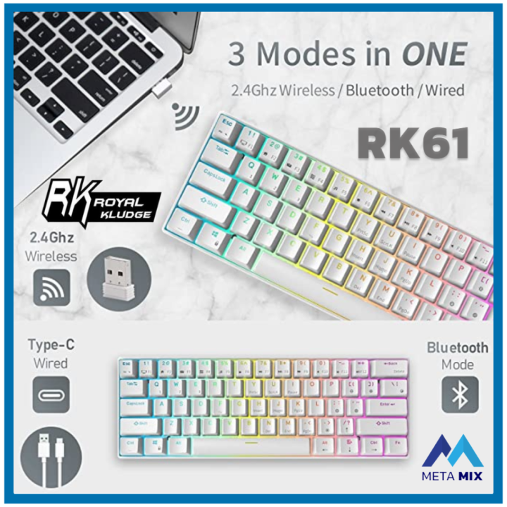 ROYAL KLUDGE RK61 WIRELESS MECHANICAL KEYBOARD GAMING 60% HOTSWAP 61 ...