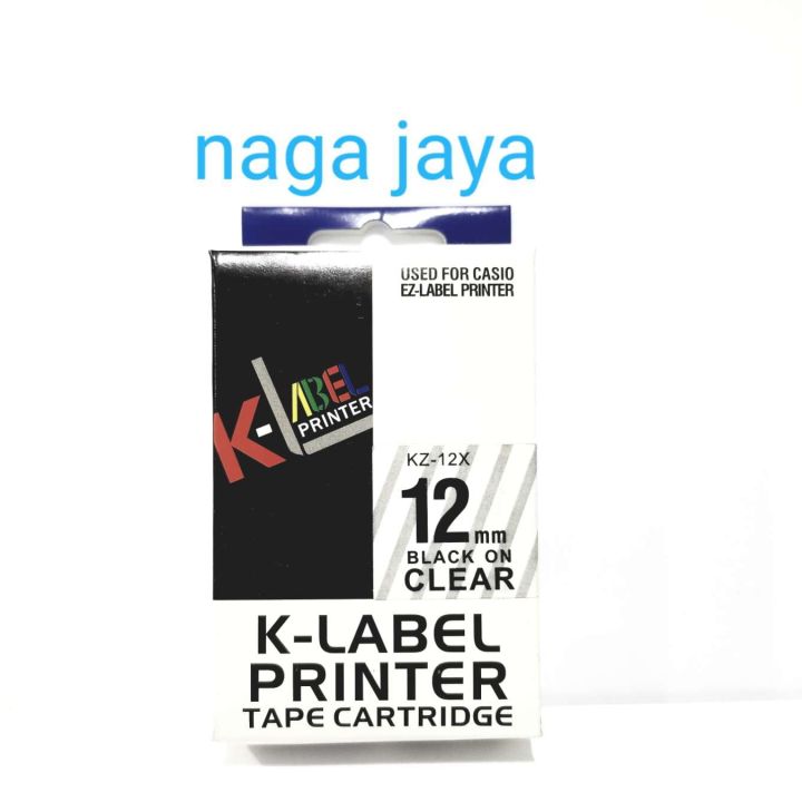 k-label 12mm tinta hitam pita bening clear kz-12x utk casio ez label ...