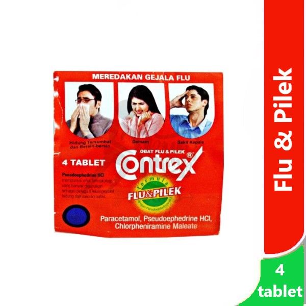 Contrex Flu & Pilek /4 tablet - obat flu pilek bersin hidung tersumbat ...