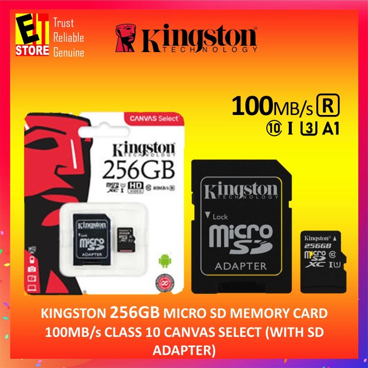 KINGSTON 256GB / 512GB MICRO SD MEMORY CARD 100MB/s CLASS 10 CANVAS SELECT WITH SD ADAPTER | Lazada