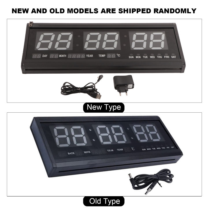 Large Modern LED Digital Wall Clock Date Temperature 24 Or 12 Hour ...