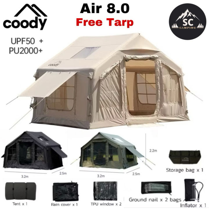 Coody Air 8.0 / Air 13.68 Tent, inflatable tent with free RainCover, upgraded model, 5-year ...