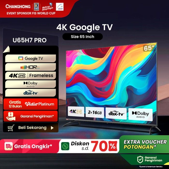 【Google TV】Changhong 65 Inch Smart TV 4K UHD HDR10+ TV (U65H7 PRO ...