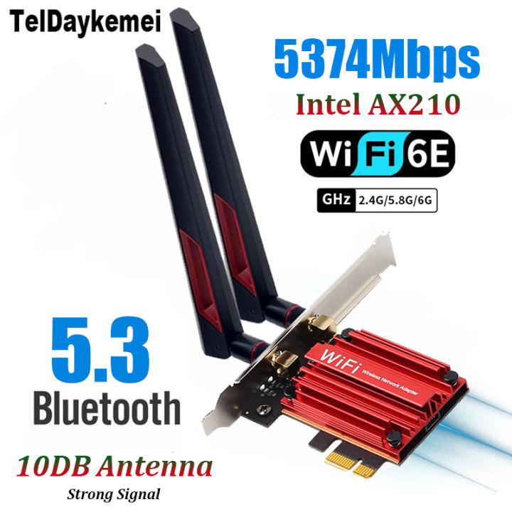 เสาอากาศ10DB WIFI 6E PCIE Adapter Intel AX210 Bluetooth 5.3ไร้สาย5374Mbps 2 In 1 Tri Band 2.4G ...
