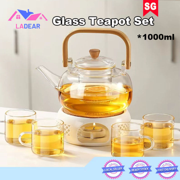 {SG} 1000ml Glass Teapot Tea Pot Set Glass Tea Cup for Blooming Tea ...