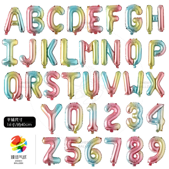 16 inch GRADIENT RAINBOW (A-Z) (0-9) letter number balloon decoration ...
