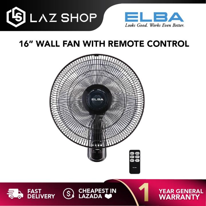 Elba 16 Inch Wall Fan with Remote Controller EWMF-E1646RC (BK) | Lazada