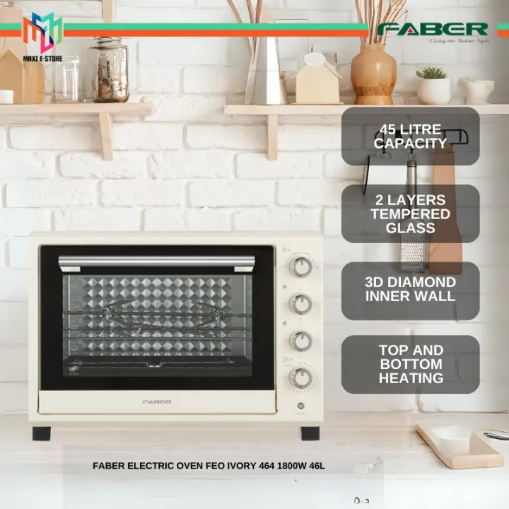 FABER IVORY 464 45L Electric Oven 2 Layers Tempered Glass 3D Diamond Inner Wall FEO IVORY464 ...