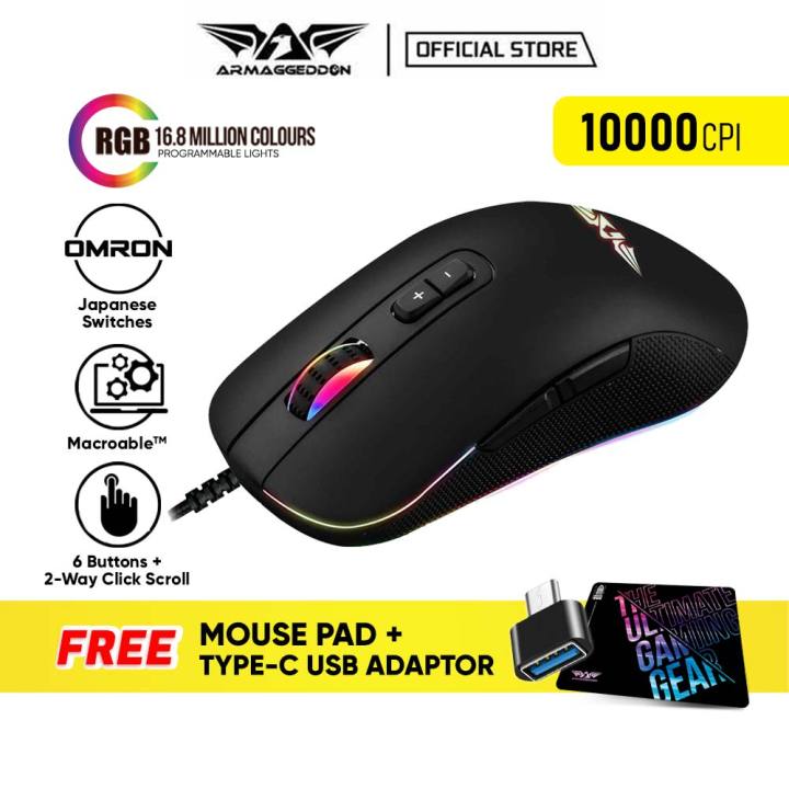 Armaggeddon Falcon 3 RGB Gaming Mouse | 10000 CPI | 6 Macroable Button ...