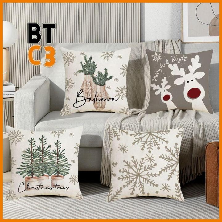 BTC3 Sofa Couch Christmas Pillow Covers Home Textile Xmas Trees Pattern Pillow Cases Merry ...