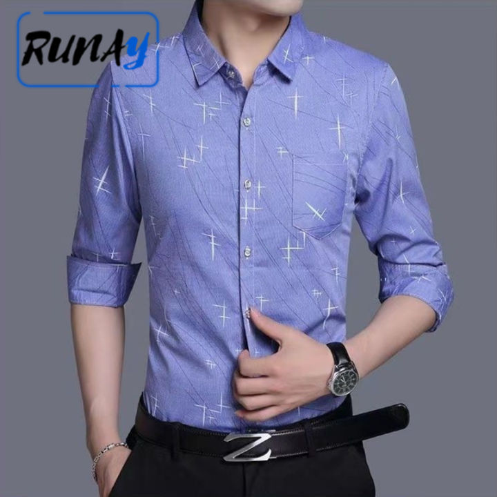 เสื้อเสื้อเชิ้ตแขนยาวพิมพ์ลาย RUNAY ทางการ,เสื้อธุรกิจทางการแบบลำลอง ...