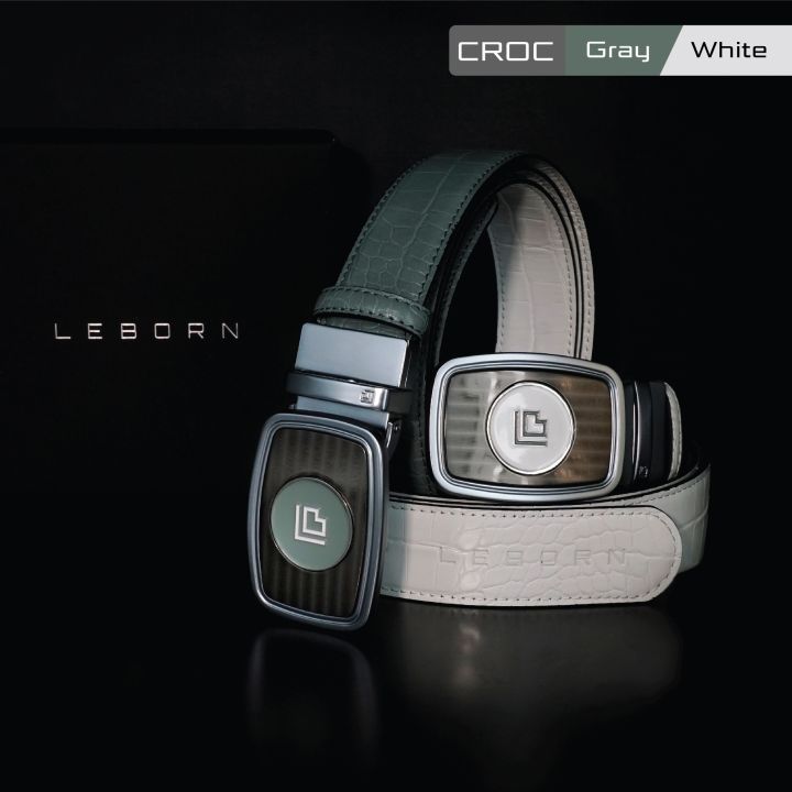 LEBORN Lebelt Croc-gyw เข็มขัดมาร์คเกอร์ตีกอล์ฟ สลับสีเทาขาว ลายหนังจร ...