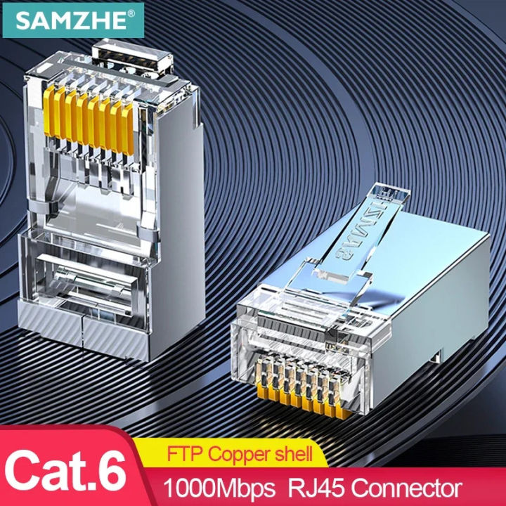 SAMZHE Cat6 RJ45 Connector 8P8C Modular Lan Cable Head Plug Cat 6 Crimp ...
