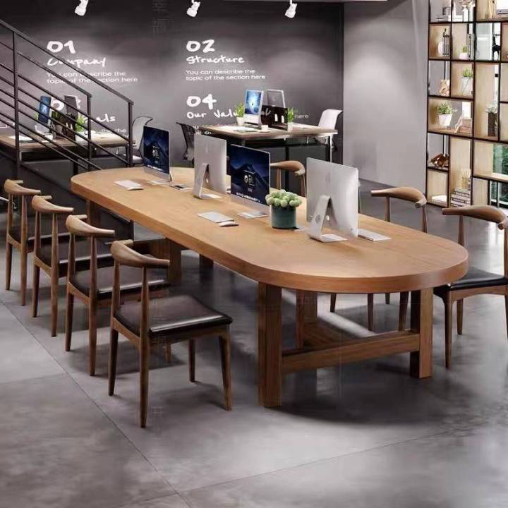 New Nordic oval solid wood large board conference table long table log ...