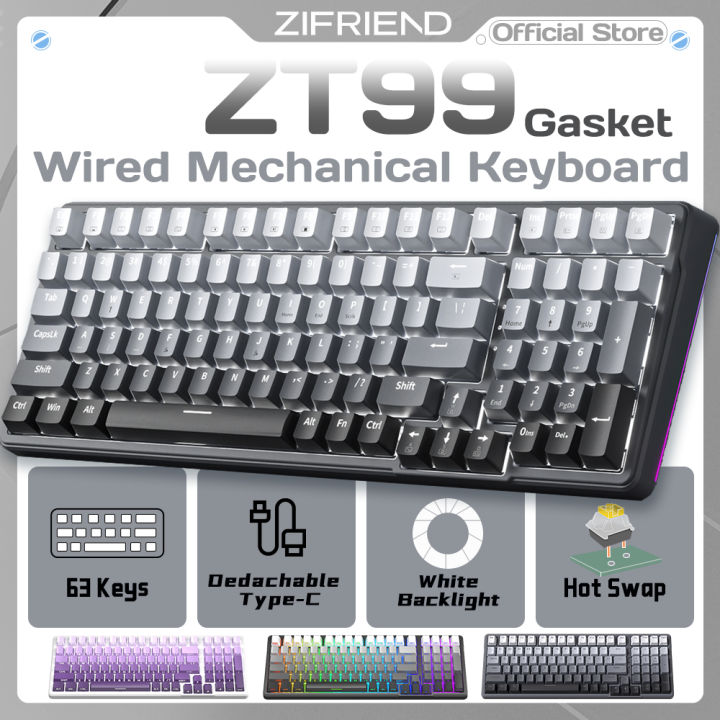 【DELIVER IN 3 DAYS】 ZIFRIEND ZT99 99 Keys Mechanical Keyboard Wired ...