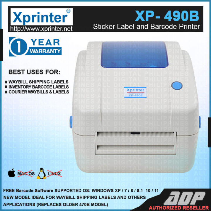 XPRINTER XP-490B Direct Thermal Waybill Barcode Printer 108mm Thermal label printer,USB, 127mm/s ...