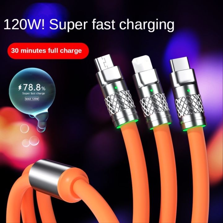 1 - 2 Meters 120W Fast Cable 3 in 1 USB Charging Cord Liquid Silicone ...