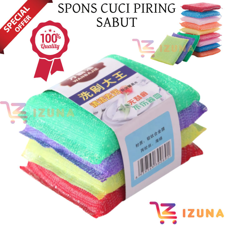 [IZUNA] SPONS SPONGE CUCI PIRING SABUT / SPONS CUCI PIRING WARNA WARNI ...
