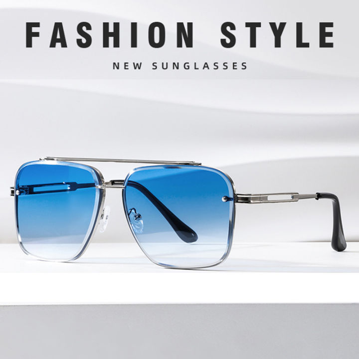 New Gradient Sunglasses for Men Women Fashion Metal Square Frame Sun ...