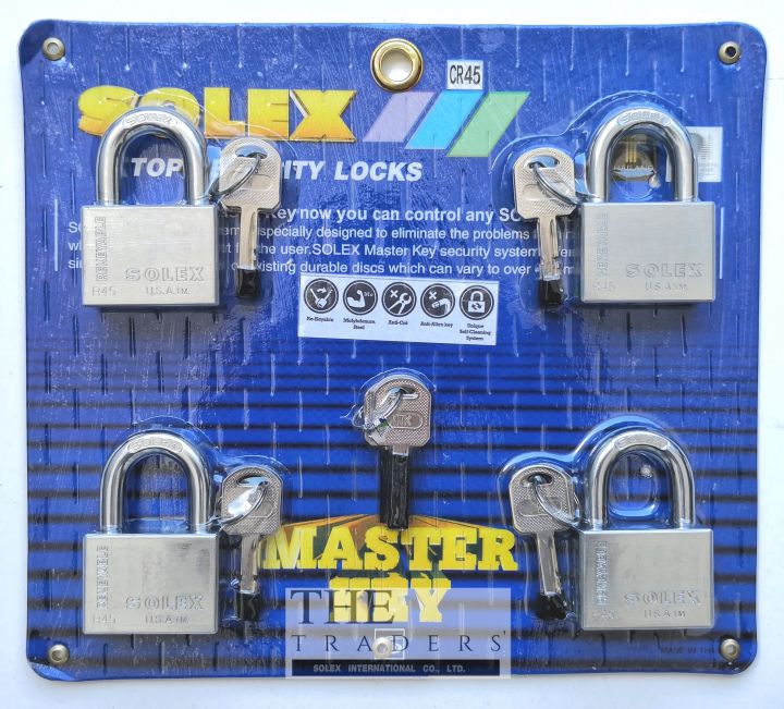 SOLEX PREMIUM CR45 MASTER KEY SET PADLOCKS - 45MM x 4 OR 45MM X 5 PCS ...