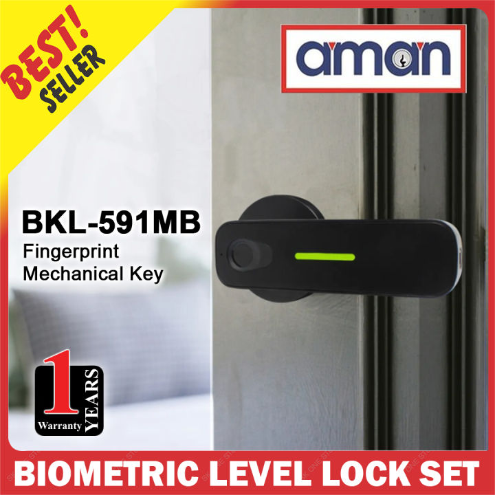 AMAN Biometric Lever Lock Set Fingerprint Smart Door Lock Set BKL-591MB ...