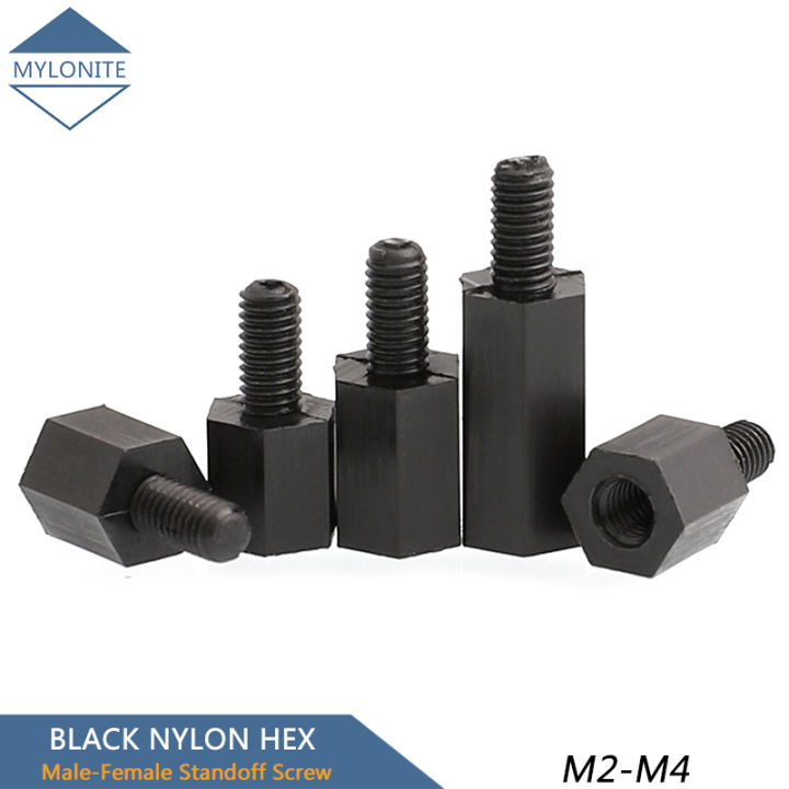 M2 M2.5 M3 M4 Hex Nylon Standoff Spacer Male to Female Column Flat Head ...