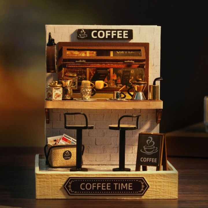 PARCEL Miniature Mini Doll House Coffee Shop Model Wooden Craft DIY ...
