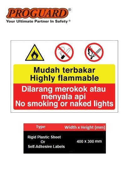 Highly Flammable No Smoking Multi Message Indoor Outdoor Site Safety ...