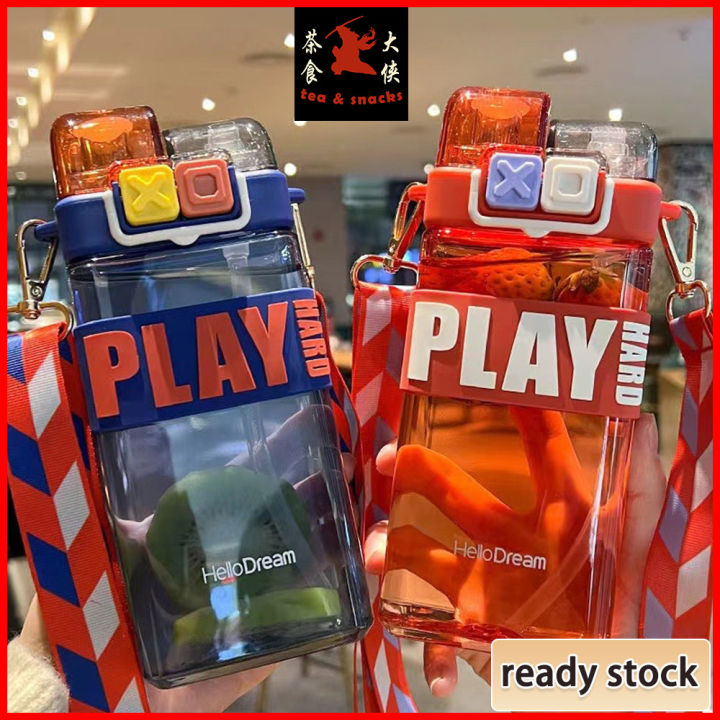 520ML Tritan Water Bottle for kid with Straw and Direct Drink Lid Square Portable bottle ...