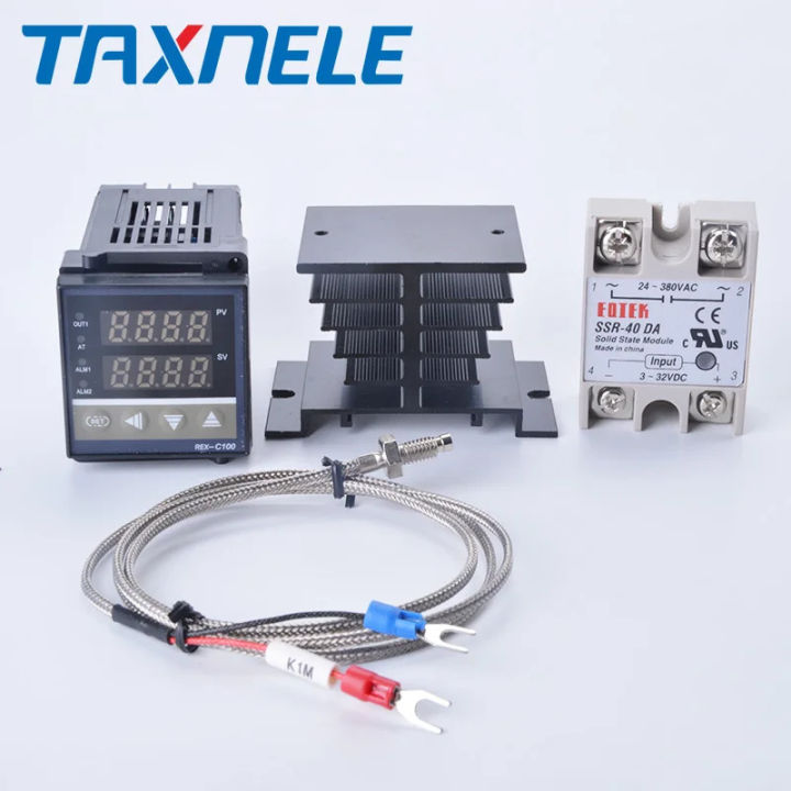 Digital PID Temperature Controller REX-C100 REX C100 thermostat 40DA SSR Relay K Thermocouple 1m ...