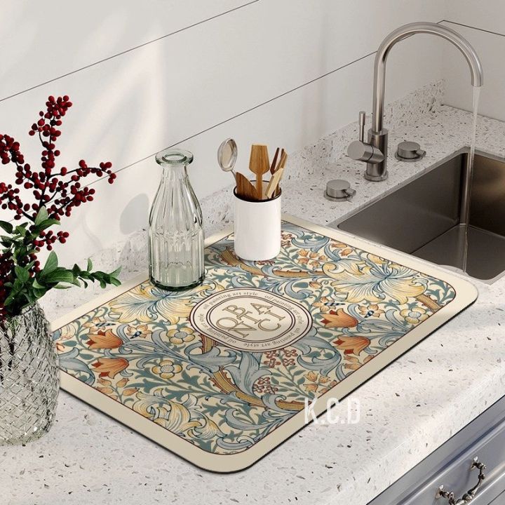 Drain Pad Rubber Dish Drying Mat Super Absorbent Drainer Mats Tableware ...