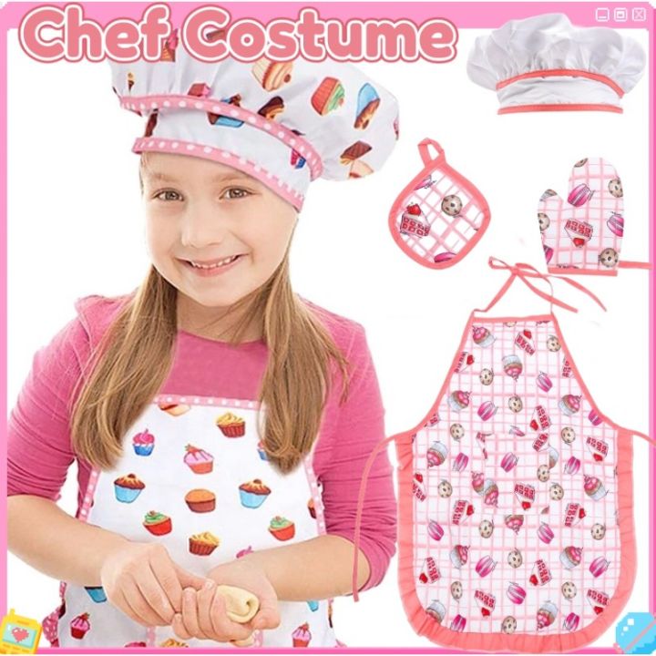 4Pcs Kids Cooking and Baking Set Kitchen Chef Costume Role Play Apron ...