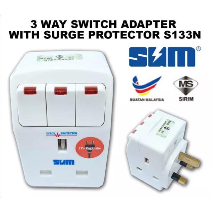 Sum Original 3 Way Switch Adapter With Surge Protector & Neon Indicator ...