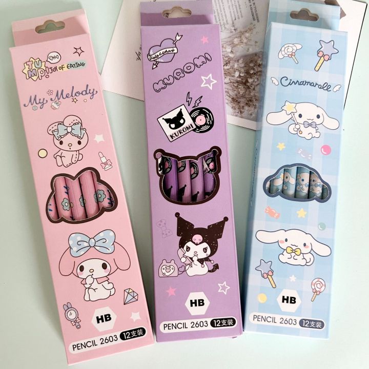 12Pcs/Set Sanrio HB Pencils Set Cinnamoroll My Melody Kuromi Cute ...