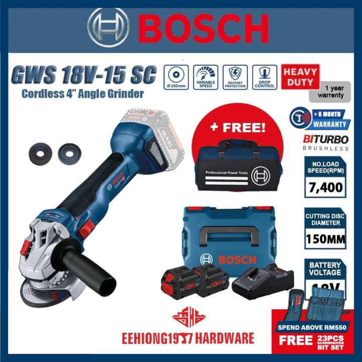 BOSCH GWS18V-15SC 18V Cordless Angle Grinder With BITURBO Brushless ...