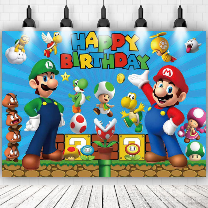 AM Super Mario Birthday backdrop banner party decoration photo ...