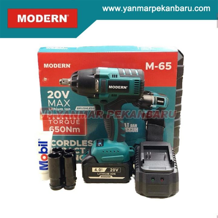 Mesin Buka Baut Ban Mobil Cordless Impact Wrench 650 NM 20 V MODERN M ...