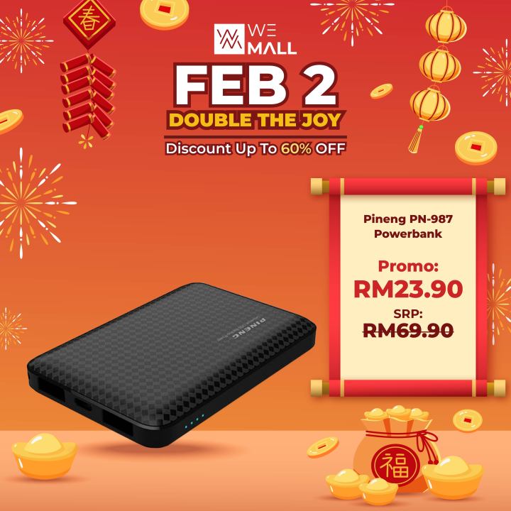 Pineng PN-987 5000mAh Powerbank - 1 Year Warranty - 1 Input / 2 Outputs / 112g | Lazada