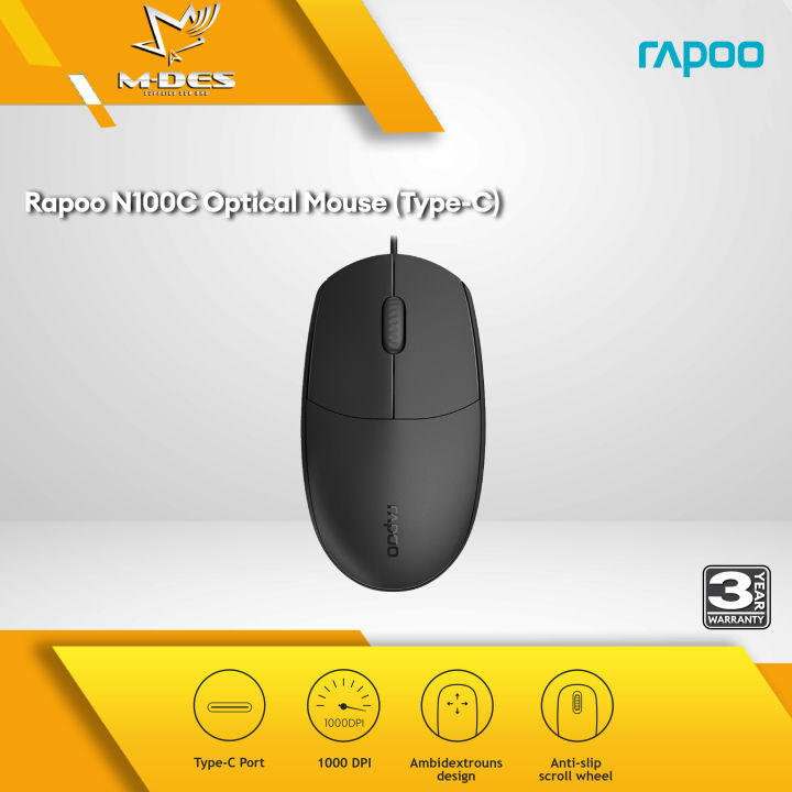 Rapoo N100C Type-C Wired Optical 1000 DPI Mouse - 3 Years Warranty | Lazada