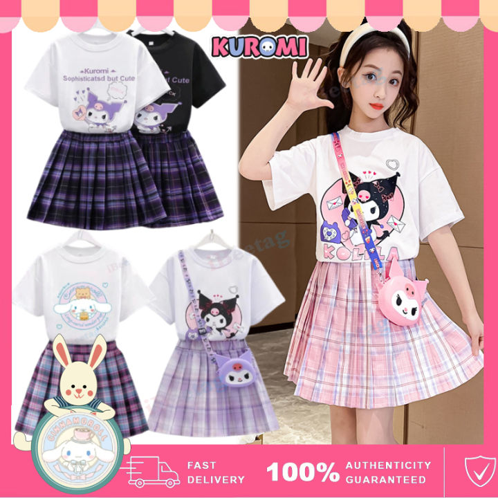 Sanrio Kuromi Cinnamoroll Sweet Girl T-shirt and JK Dress Plaid Skirt ...