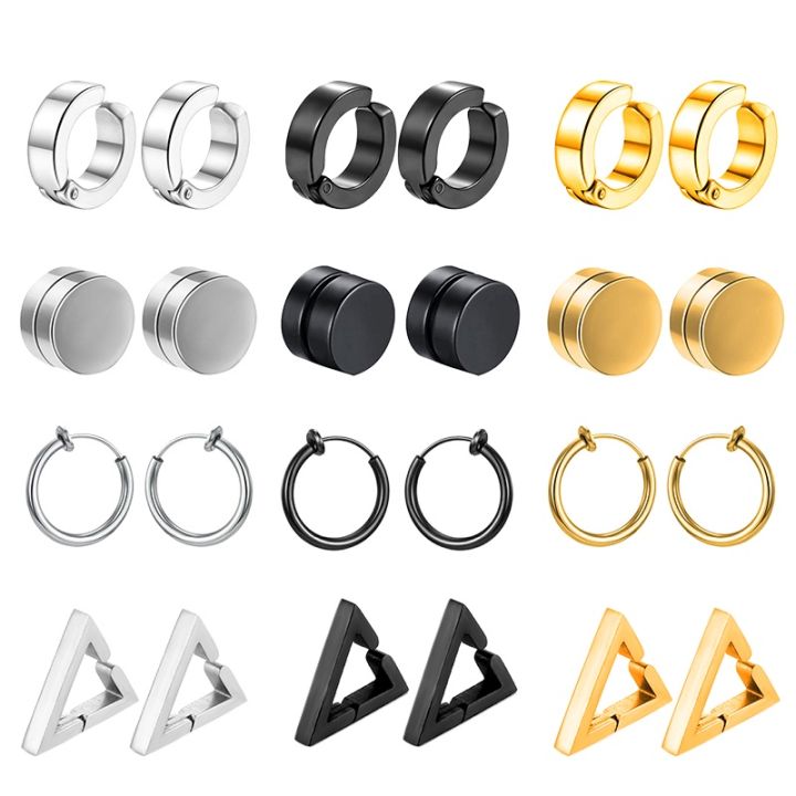 1 Pairs Gothic Fake Ear Clip Hoop Earrings for Men and Women Stainless ...