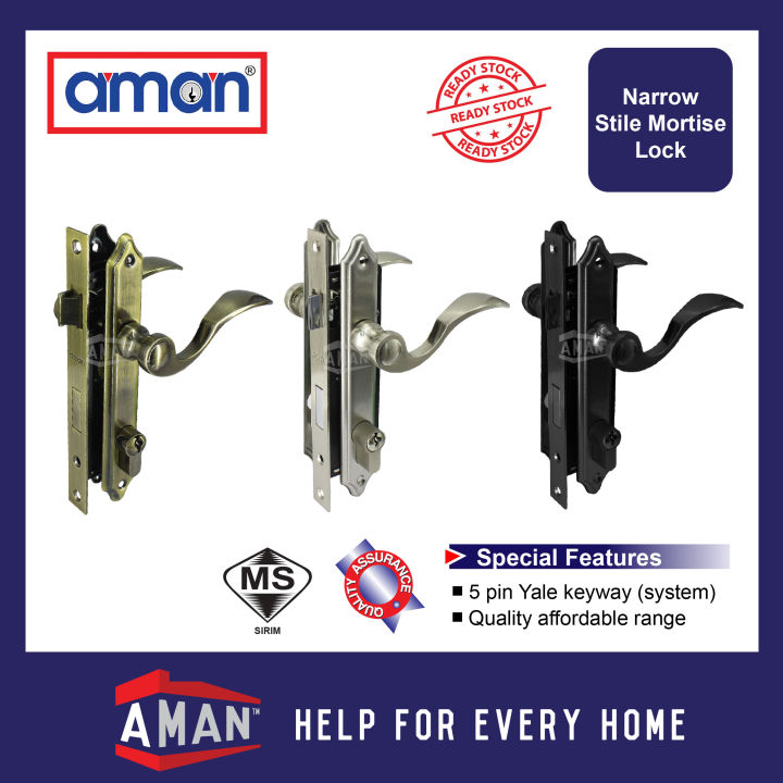AMAN Narrow Stile Lever Mortise Lockset Door Lock Set Hardware Tombol ...