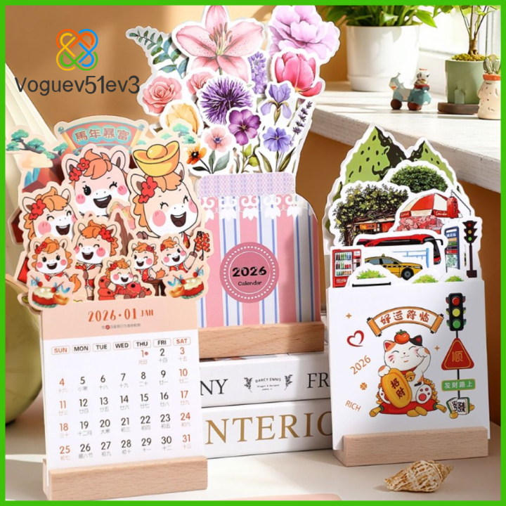V51EV3 Detachable Base 2026 Desktop Calendar Date Display Wooden Base ...