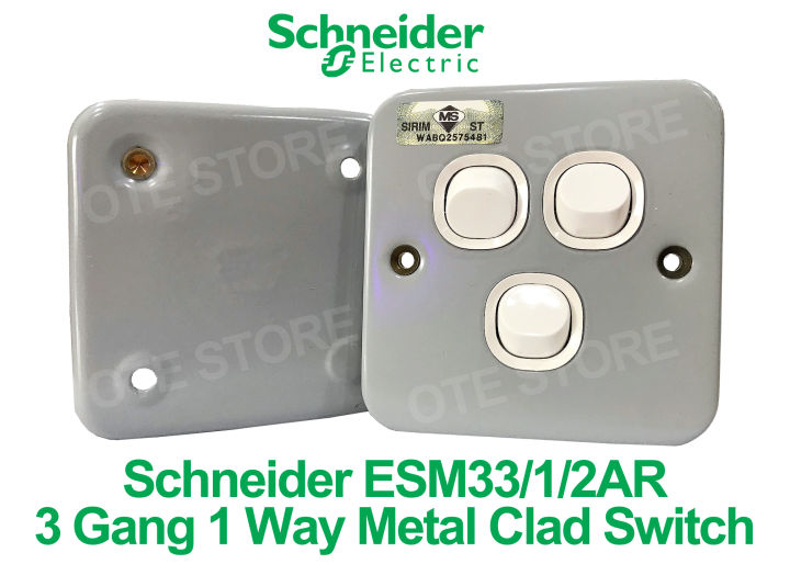 Schneider S-Classic ESM 33/1/2AR 3 Gang 1 Way Metal Clad Switch (Sirim ...