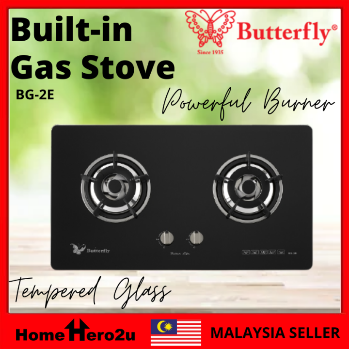 Butterfly BG-2K/BG-2E/BG-2D Built-in Double Burner Glass Stove Tempered ...