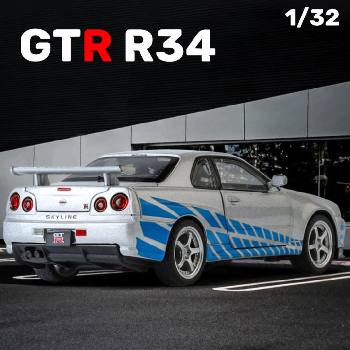 Quy Mô 1:32 Nissan GTR R34 Skyline xe hợp kim Mô Hình Ánh Sáng & Hiệu Ứng Âm Thanh Xe mô hình ...