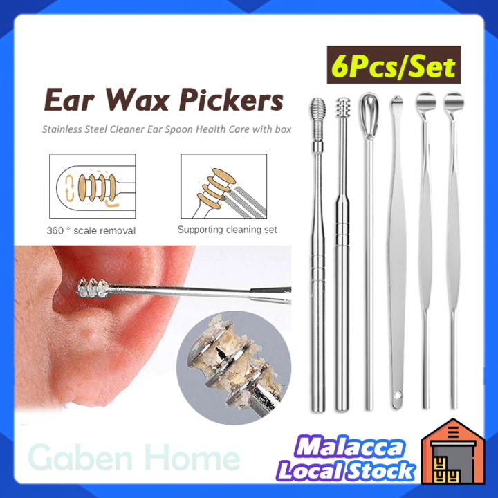 Ear Pick 6-Piece Stainless Steel Earpick Set Ear Wax Curette with ...