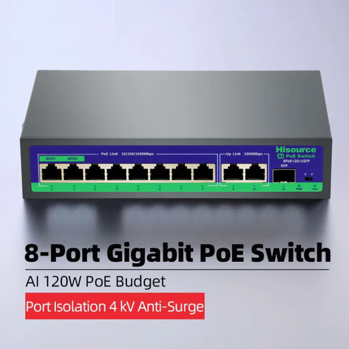 Hisource POE Switch 1000Mbps 8 Ports Active 48V Supply Network Standard POE Ethernet Switch For ...